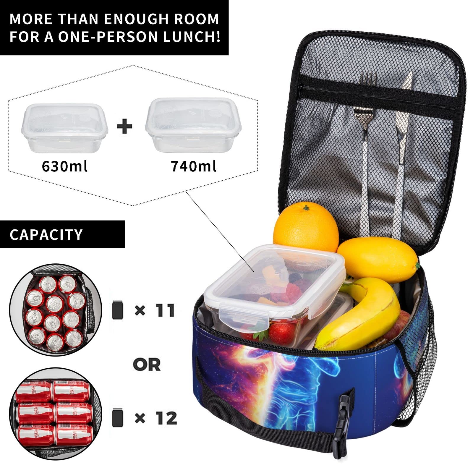 EKAZROMY Boys Football Insulated Lunch Box Bag with Name, Black Lunchboxes with Personalized Text Design, Food Container Tote Bag with Multi-Pocket for Office Work Outdoor Picnic