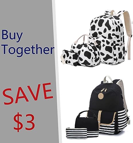 Lmeison Cow Print Backpack with Lunch Bag & Cute Backpack for Teen Girls with Lunch Bag
