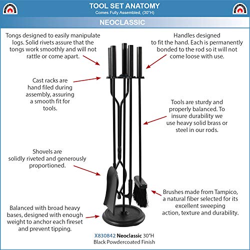 Minuteman International Neoclassic 5-piece Fireplace Tool Set, Black, Round Base