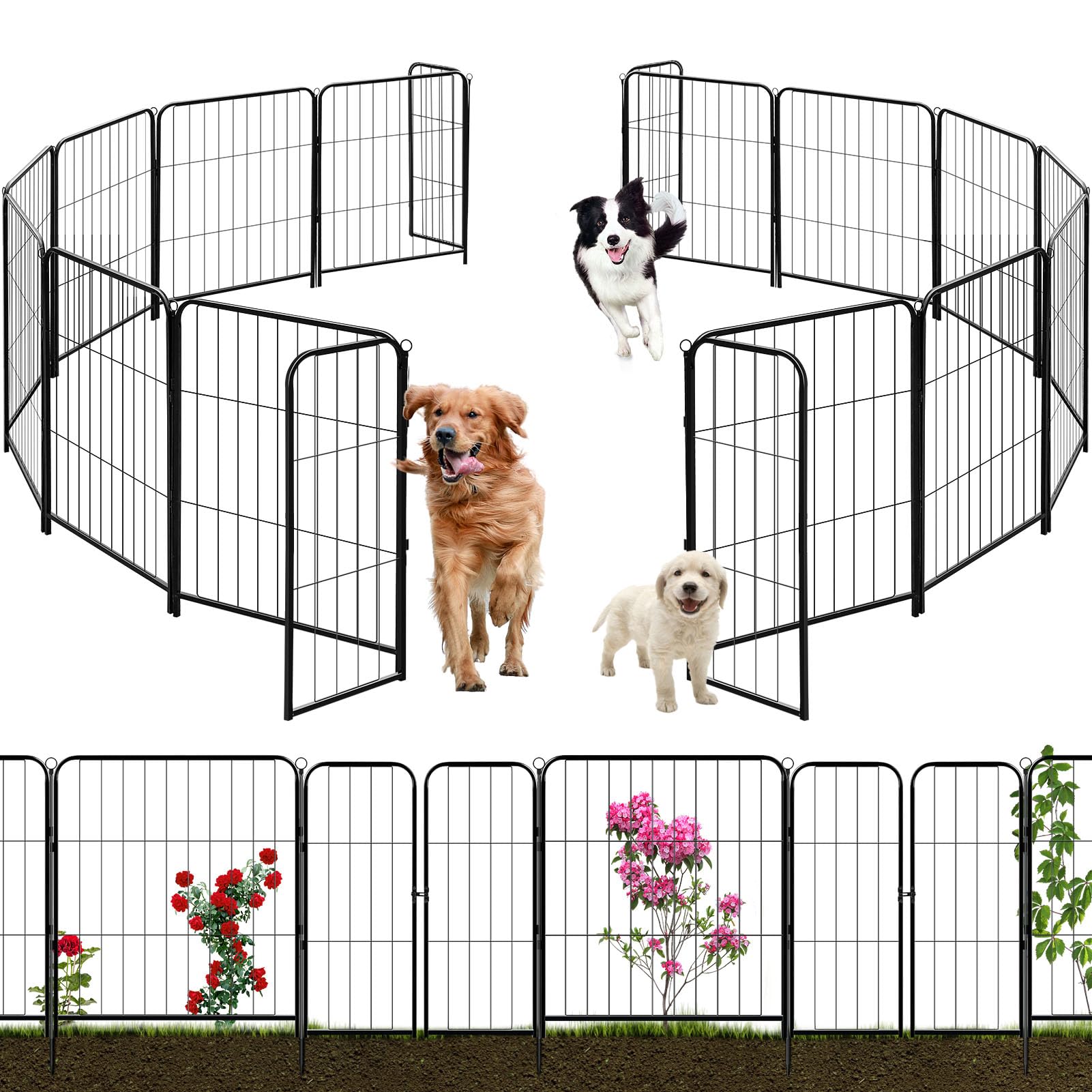 CEED4U 35.6ft L x 32in H Decorative Garden Fence, 16 Panels Pet Fencing Outdoor Folding Patio Fences No Dig Fence for Dogs Flower Bed Fencing for Yard Landscape