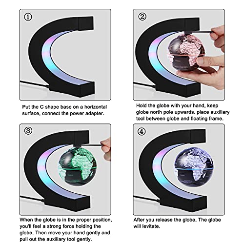 Magnetic levitation world map globe rotating levitation globe (with LED lights) office home desktop decorative gadgets friends teacher business birthday gift (blue)
