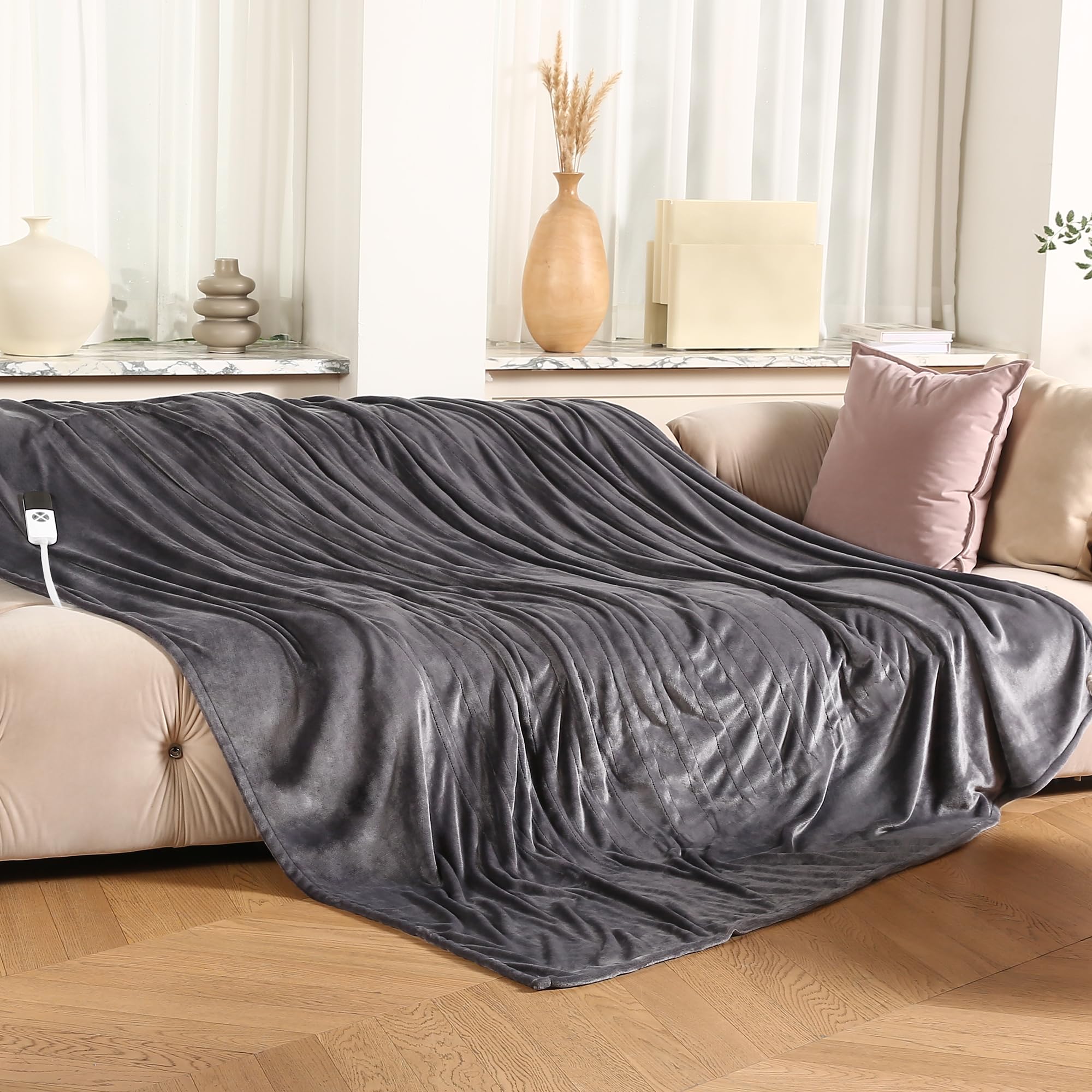 COZYTY Electric Blanket Full Size, 72" x 84" Heating Blanket with 6 Heating Levels & 1-10 Hours Auto Off, Dark Gray