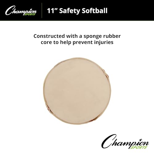 Champion Sports 11" Safety Softballs - Sponge Rubber Core - Syntex Leather Cover - Medium Compression - Pack of 12 - Level 10 (Ages 12+), Optic Yellow