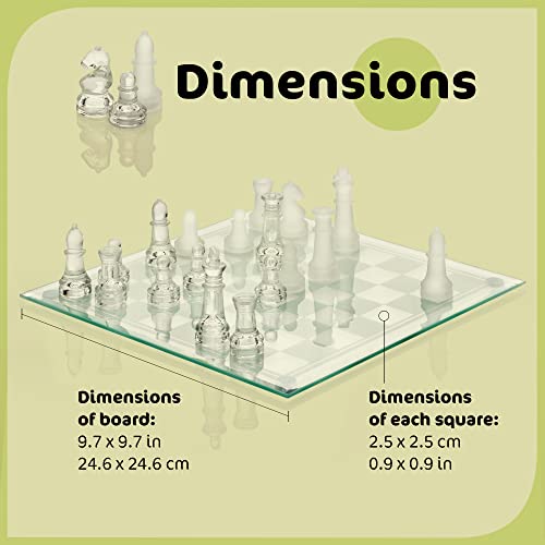 Srenta Fine Glass Chess Set Game, Modern Clear Chess Set, Deluxe Chess Set Glass Chess Board Set with Solid Clear & Frosted Chess Glass Pieces | 9.7’’ Crystal Chess Boards Sets, Felt Padding Included