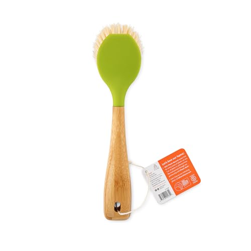 Full Circle Be Good Bamboo Handle Dish Brush β Sustainable Kitchen Cleaning with Tough Bristles - Natural Dish Scrubber & Cast Iron Cleaner - Long Handle Brush for Dishes, Pots, and Pans, Green