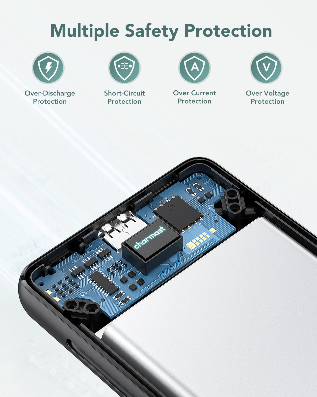 Charmast Portable Charger with Built-in Cables and AC Wall Plug, 10000mAh Compact Slim Power Bank, External Battery Pack, Travel Essentials Compatible with iPhone, Samsung, iPad, All Cellphones