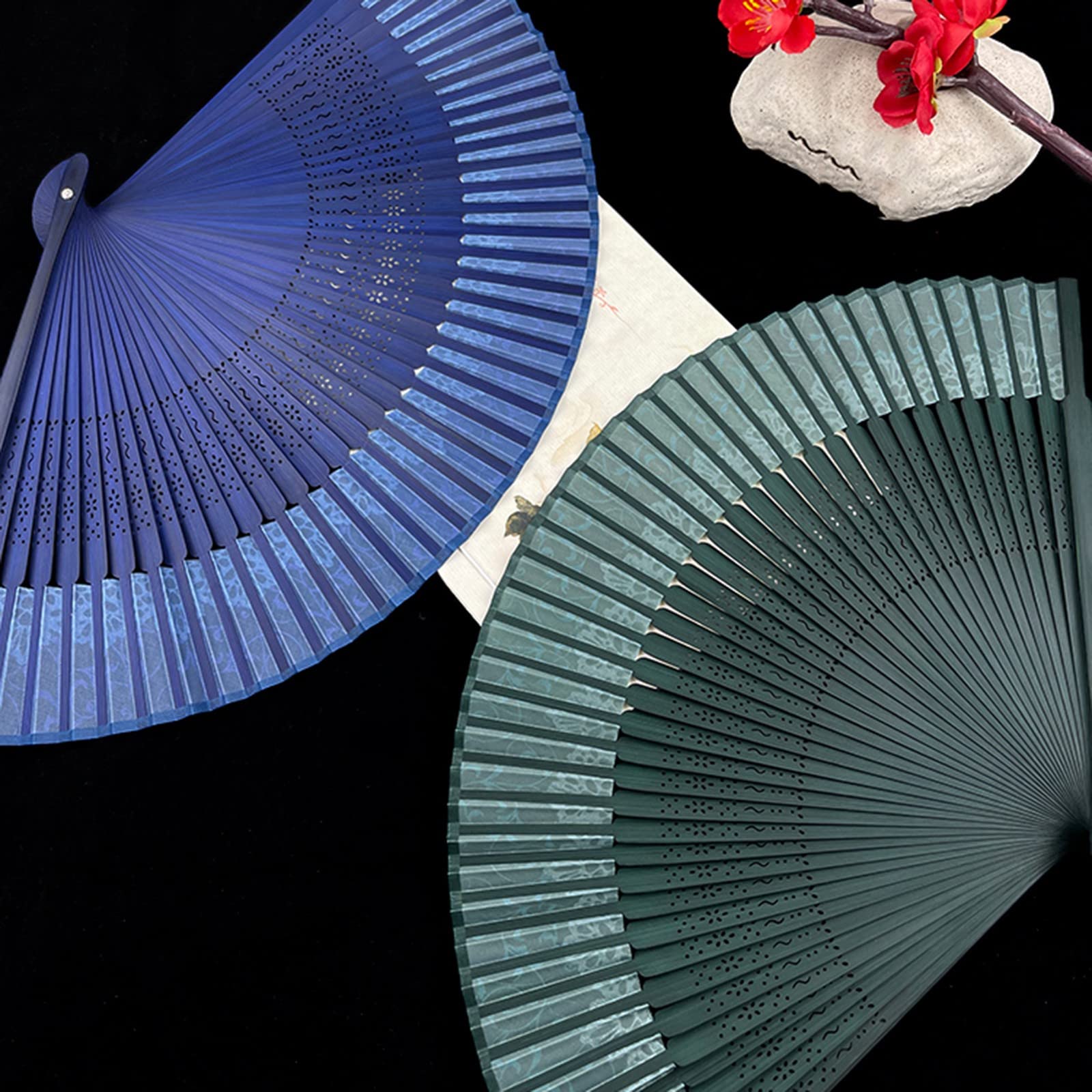 ERTUO Hand Fan Chinese Silk Folding Fan Retro Women's Men's Folding Fan to Cool Down in Summer(Color:C)