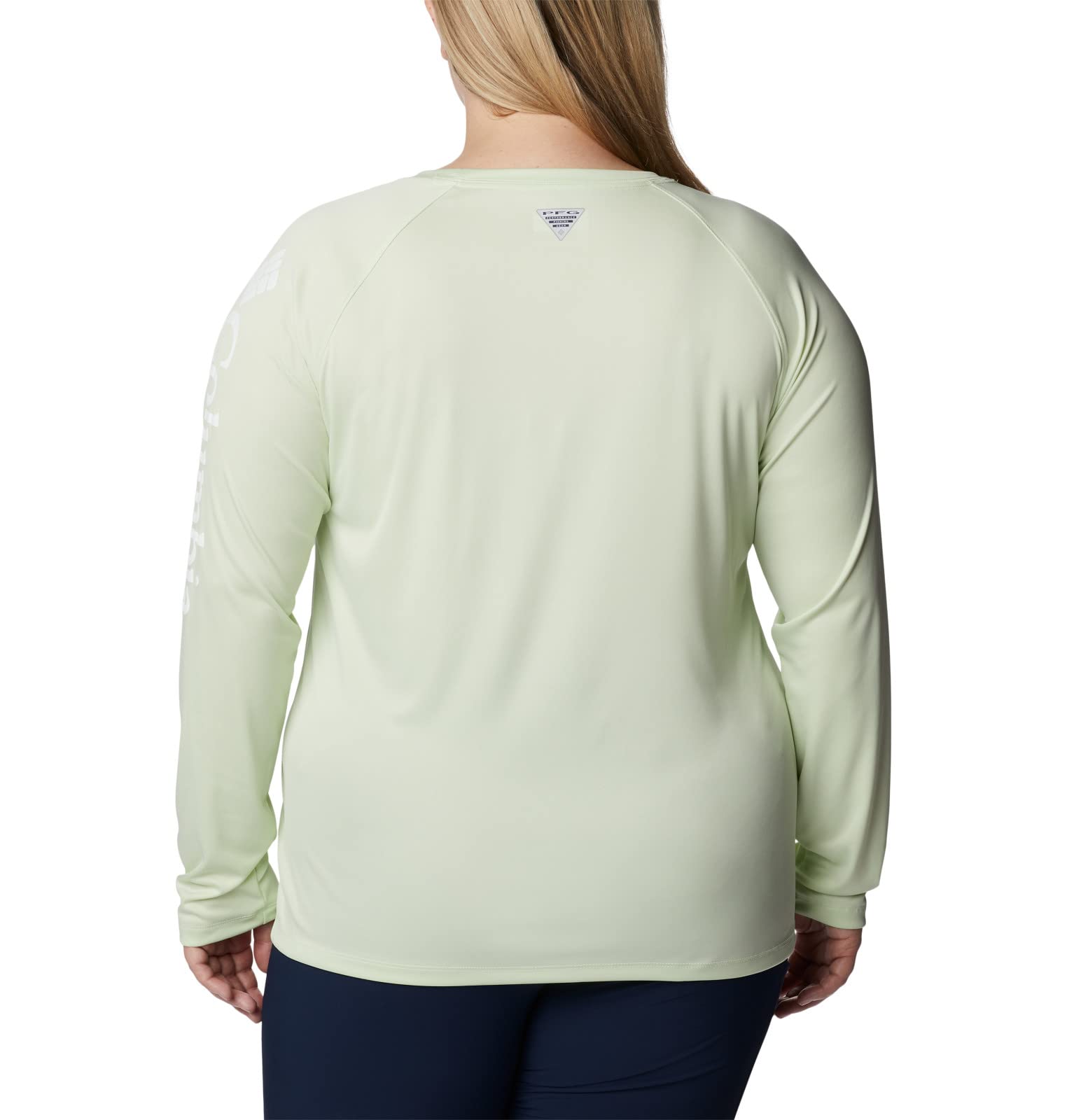 Columbia Women's Plus Size PFG Tidal Tee II Sun Protection Long Sleeve Shirt, Light Lime/White Logo, 2X