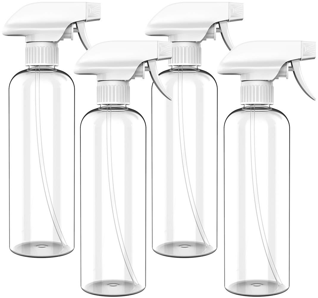 Clear Plastic Spray Bottle, Flutain 4-Pack 16OZ Empty Spray Bottles with Adjustable Nozzle, Fine Mist Spray Bottle for Cleaning Solutions