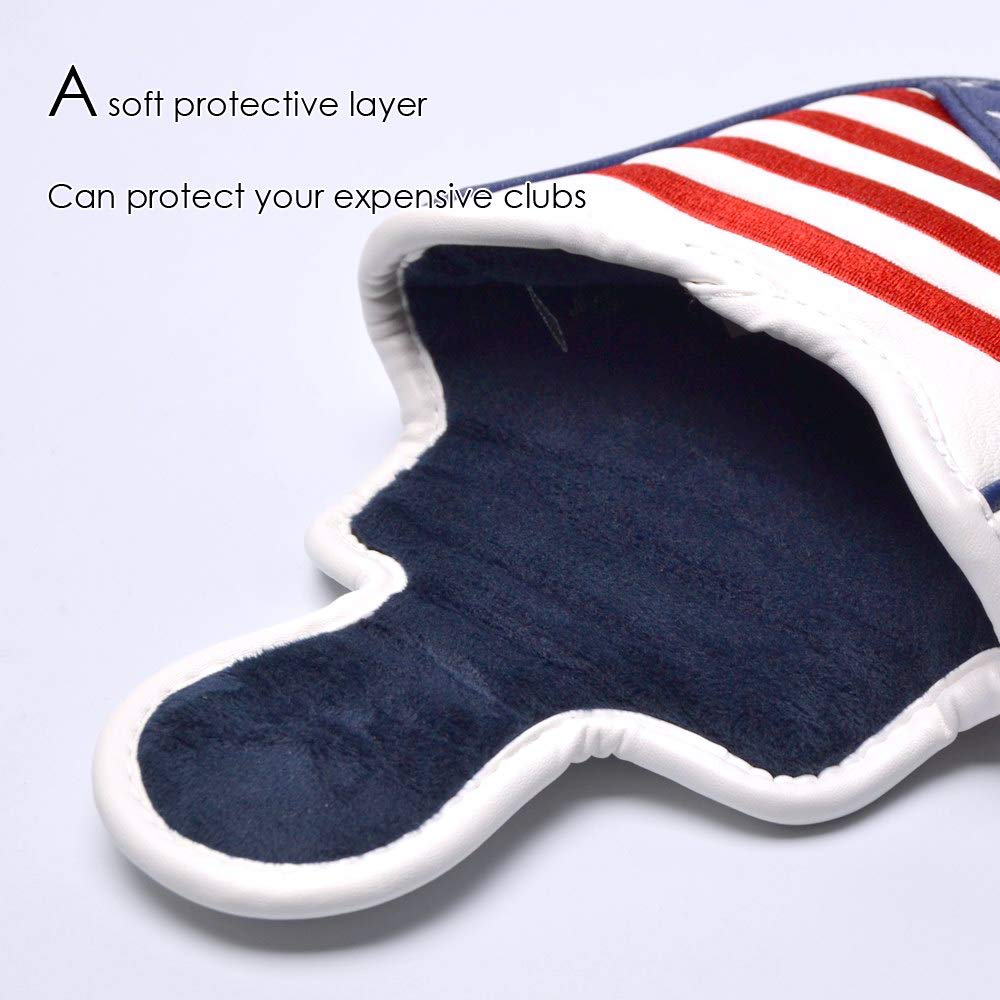 COOLSKY 1PC Golf Mallet Putter Head Cover American USA Flag Magnetic Closure Design Patriotic Headcover Synthetic Leather Protector