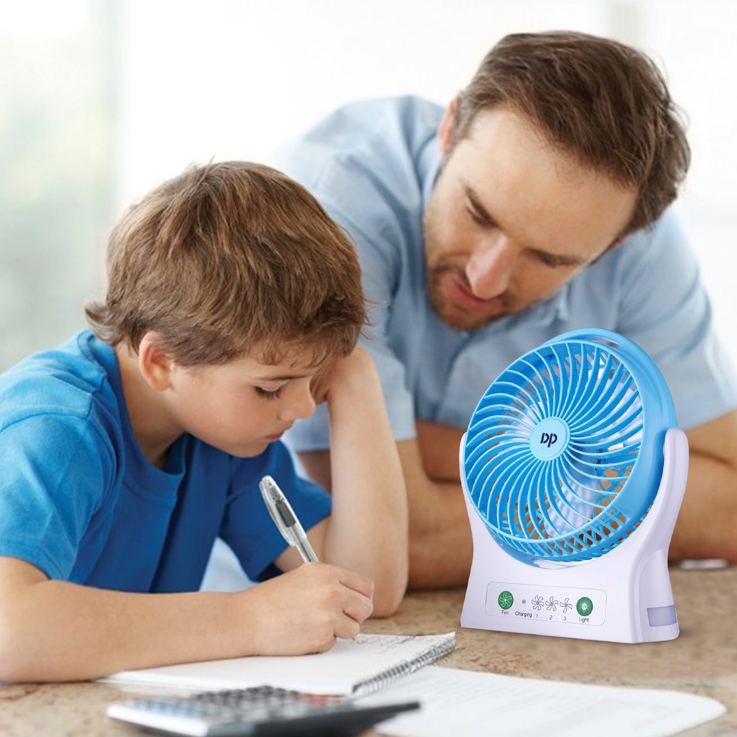 ZUKULIFE Portable USB Powered Personal Desk fan Strong Airflow Cooling fan for Cooling for Travel, Home Kitchen and Office, 3 Speeds with Side Light (Blue)
