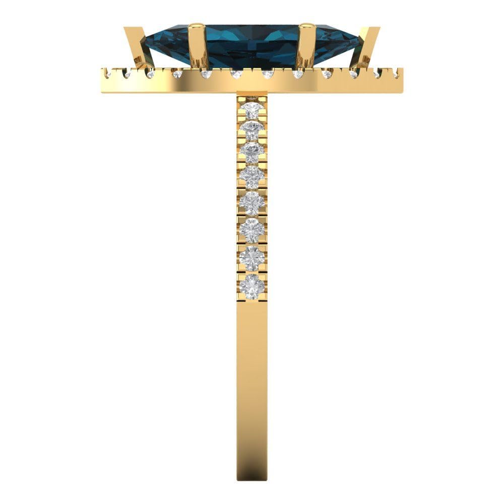 Clara Pucci 2.32ct Marquise Cut Solitaire Halo Natural Royal Blue Topaz Designer Wedding Bridal art deco Anniversary Ring 14k Yellow Gold