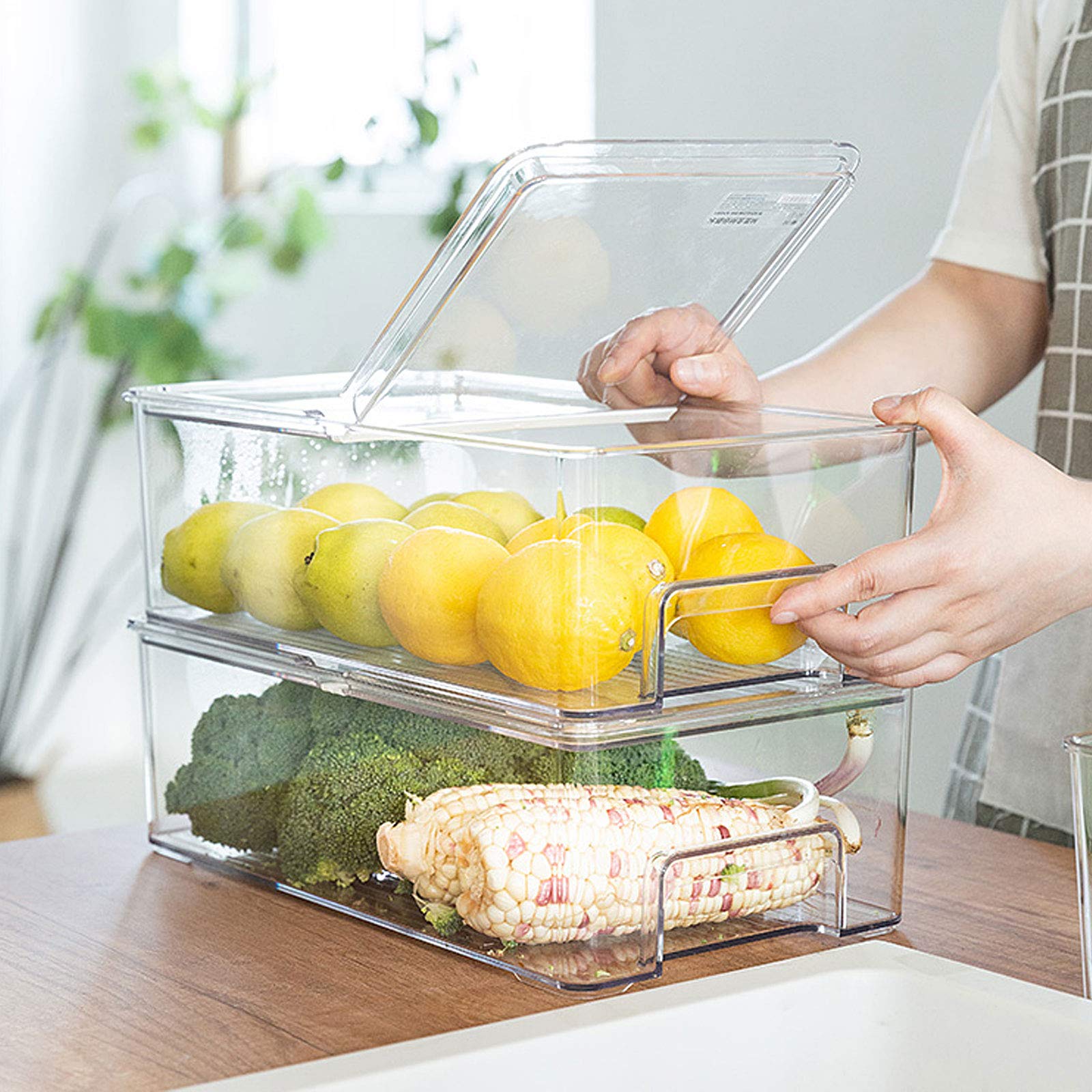 elabo Food Storage Containers Fridge Produce Saver- Stackable Refrigerator Organizer Keeper Drawers Bins with Lids, Fridge Organizers and Storage for Vegetables, Berry and Fruits, BPA-Free, 2 Pack