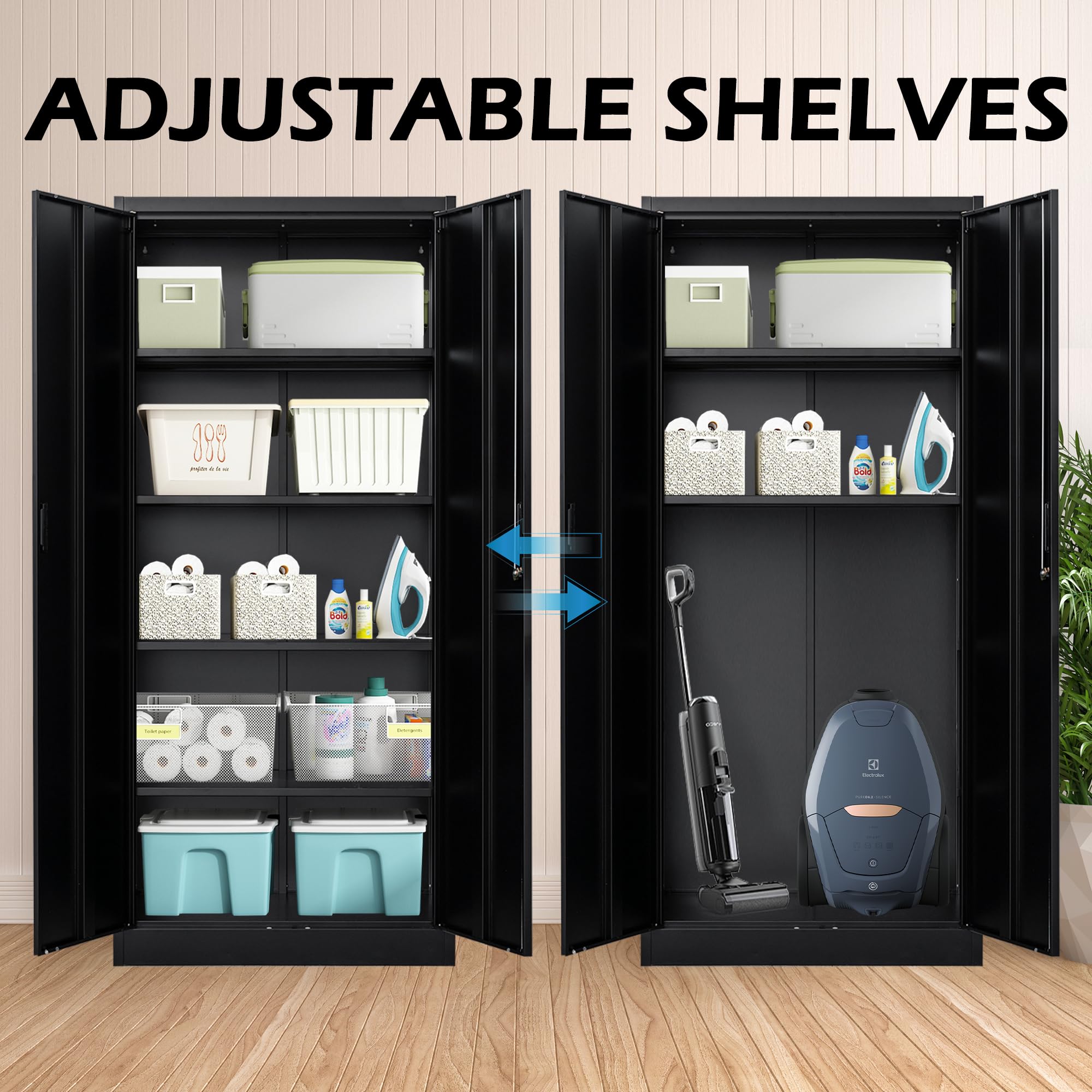 CMY Metal Storage Cabinet with Locking Doors and Adjustable Shelves, 71” Tall Steel Storage Cabinets for Garage, Home Office, Pantry (White)
