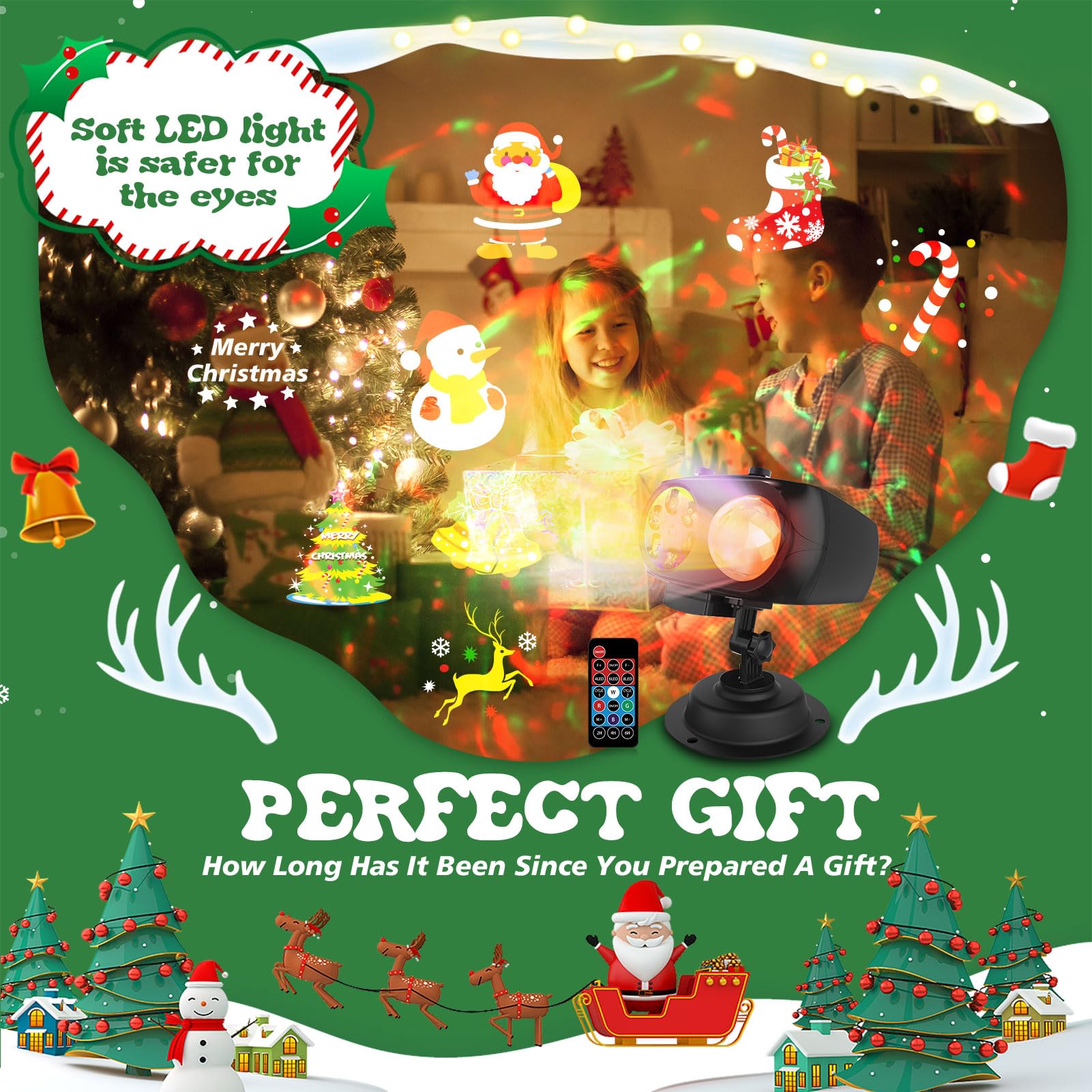 Christmas Projector Lights Outdoor 2-In-1 64 HD Effects Patterns & 3D Ocean Wave Snowflake Christmas Holiday Projector Light Waterproof IP65 with Remote Control Timer Home Garden Party Xmas Decor Gift