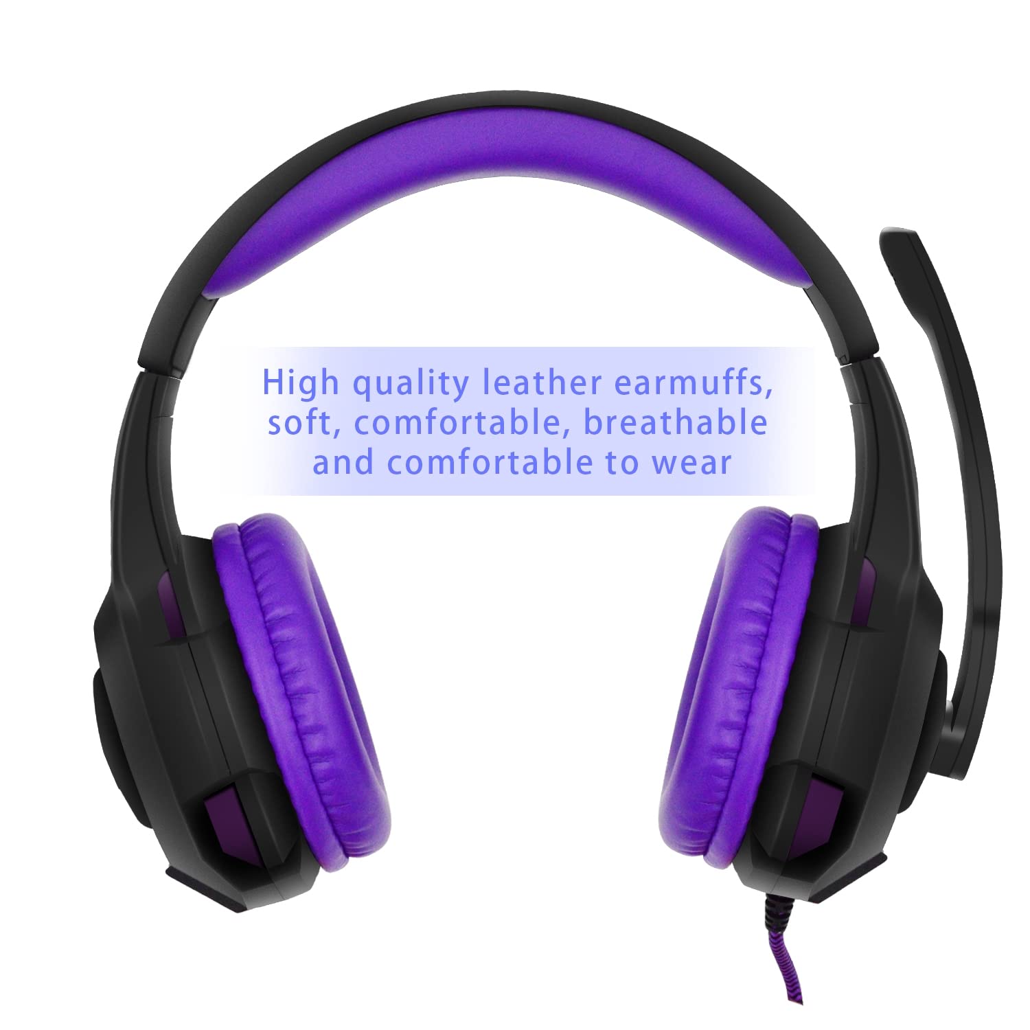 Emonoo Wired Headphone with Noise Cancelling Microphone for School/Work/Gaming, Stereo Gaming Headset for PS4 PS5 Xbox Switch PC, Purple