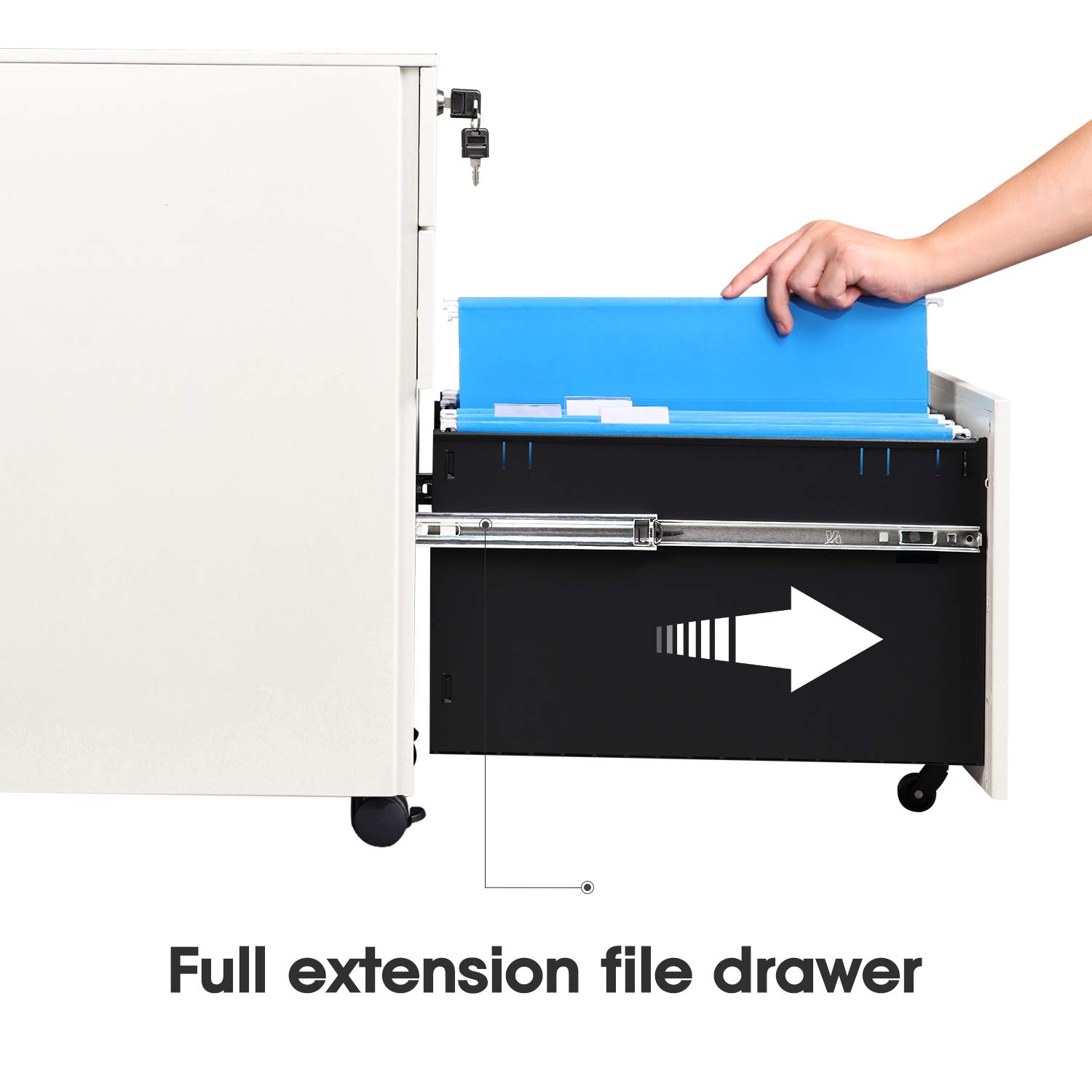 DEVAISE Locking File Cabinet, 3 Drawer Rolling Pedestal Under Desk Office, Fully Assembled Except Casters, White