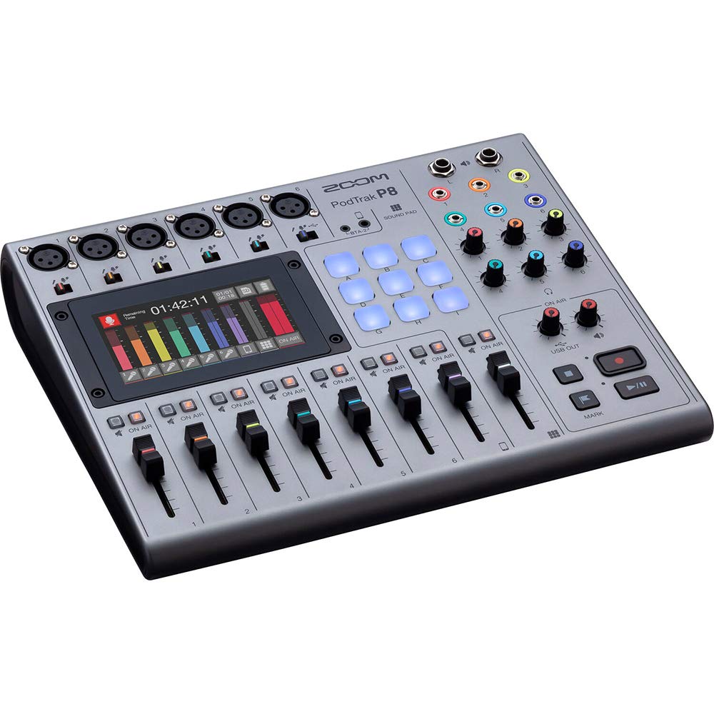 Zoom PodTrak P8 Portable Multitrack Podcast Recorder Bundle with 2X Zoom ZDM-1 Podcast Mic Pack