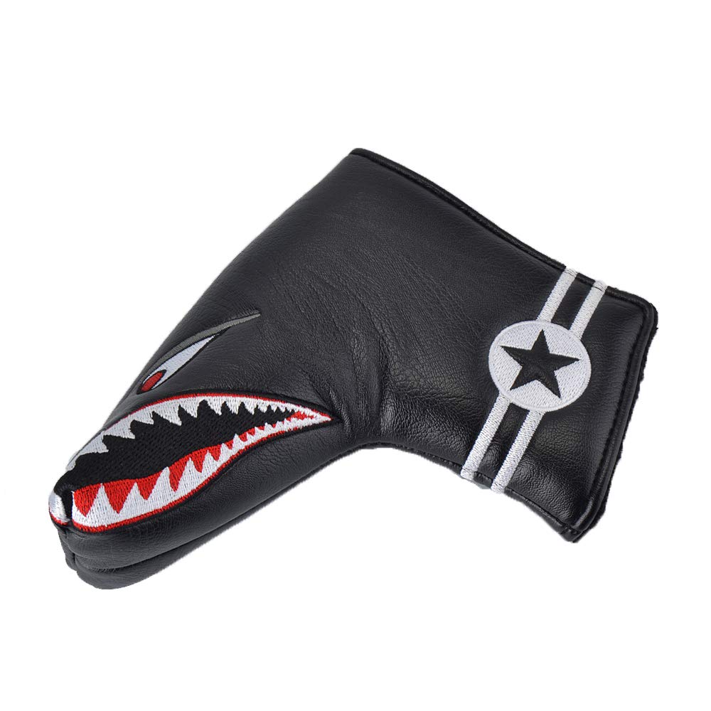 COOLSKY Golf Club Putter Head Cover Shark Cartoon Animal Design Pattern Design Magnetic Closure Synthetic Leather Putter Headcover Black