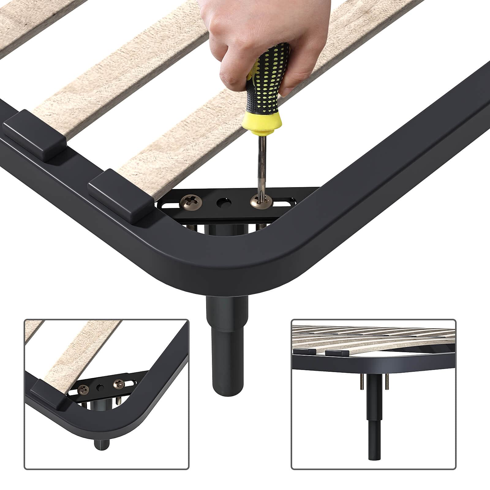 Dikeo 4 Pcs Adjustable Metal Bed Frame Support Leg, Bed Support Legs 7.08" - 13", Bed Support Legs for Wood Slats, Bed Replacement Legs, Adjustable Bed Legs Replacement 881Ibs/400kg