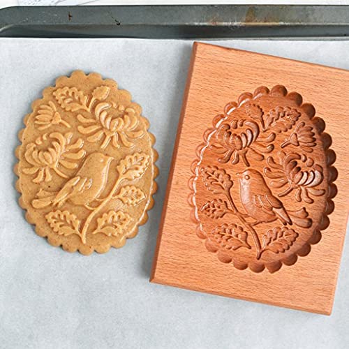 Fench Funny Wooden Cookie Molds for Baking, Carved Wooden Gingerbread Cookie Mold, Cookie Mold Cutter, Kitchen Wooden Cookie Mold for Party (Birds, 3.94x3.94x1.18inch)