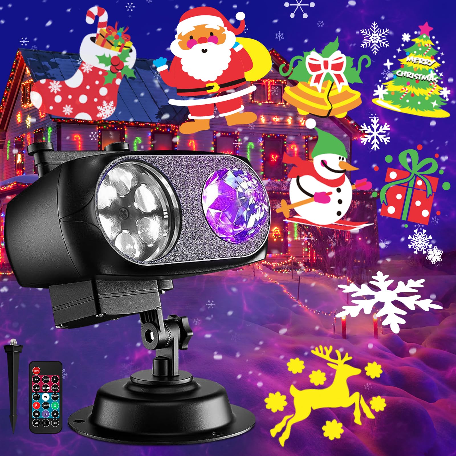 Christmas Projector Lights Outdoor, Brightness Increase HD 2-in-1 Ocean Wave Snowflake LED Holiday Projector Lights Indoor 12 Slides * 8 Patterns, Waterproof for Party Garden Landscape
