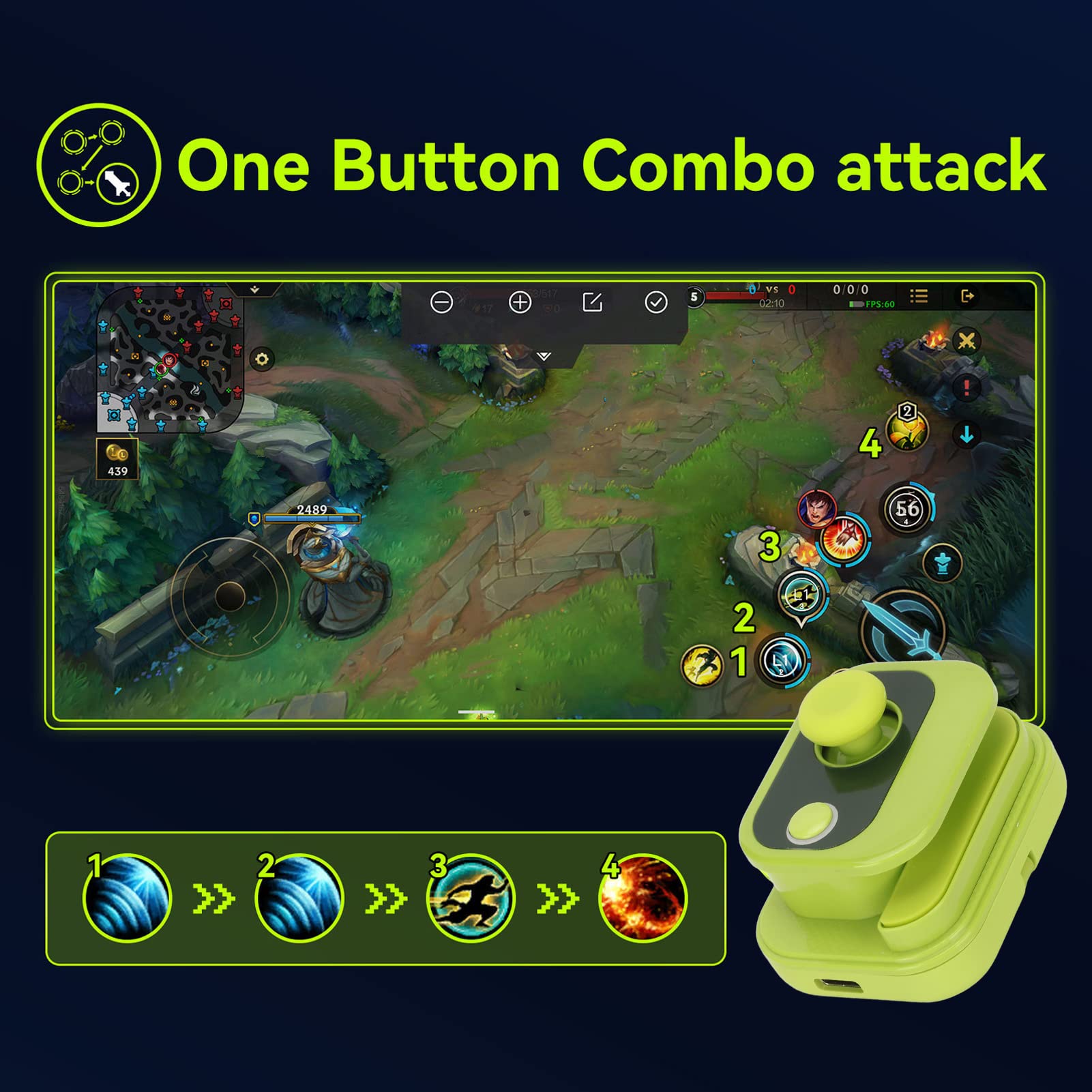 Game Control Touch, 4 Buttons Portable Comfortable Grip 4 Modes Universal Mobile Phone Game Joystick for Tablets for Android (Green)