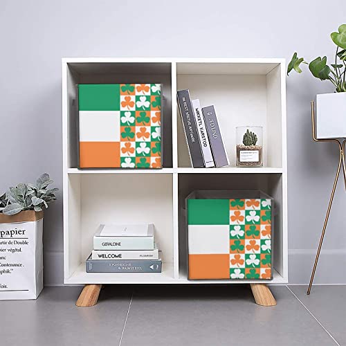 Ireland Flag Shamrock Clover Collapsible Storage Bins Basics Folding Fabric Storage Cubes Organizer Boxes with Handles