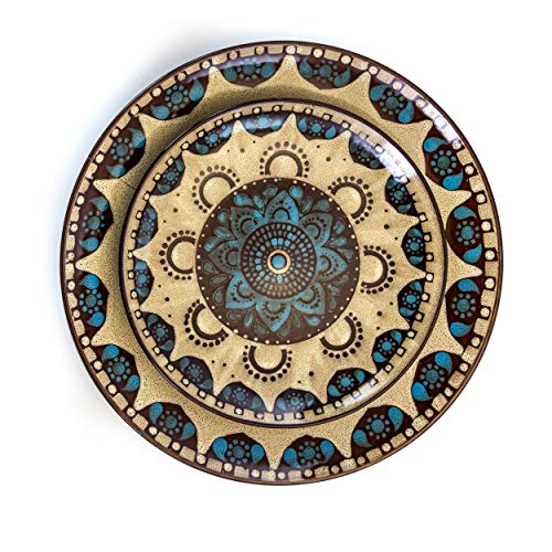 Elama CLAYHEART16 Clay Heart 16 Piece Luxurious Stoneware Dinnerware with Complete Setting for 4, 16pc, pc, Tan, Blue, Brown