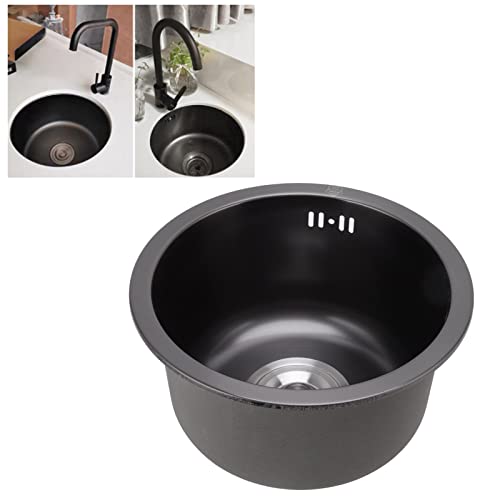 Stainless Steel Single Bowl Mini Round Kitchen Sink with Drain Accessories for Home Bar - Compact and Durable(black)