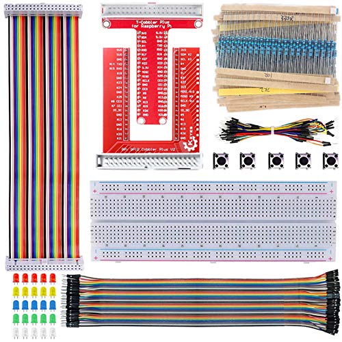 DAOKI GPIO Breakout Kit Expansion Board for Raspberry Pi 3 4 3B+ 3B 2B B+ A+ Zero w Kit, 830 Tie Points Solderless Breadboard + GPIO T/U Type Expansion Board + Jumper Wires + Rainbow Ribbon Cable