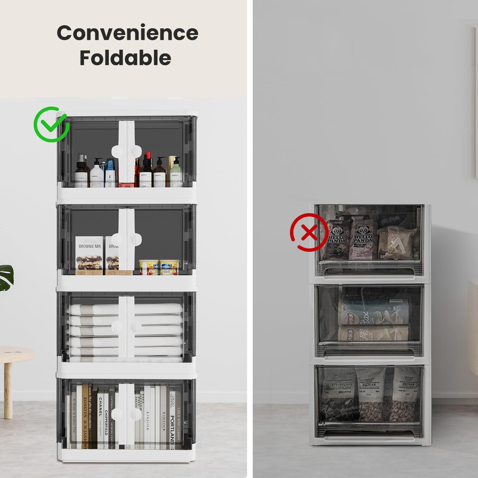 HOMEFLA 8.2 Gal Stackable Plastic Storage Bins with Lids, 2 Pack Foldable Storage Containers with Double Door, Closet Organizers and Storage, Storage Boxes for Craft Home Pantry Office Dorm White