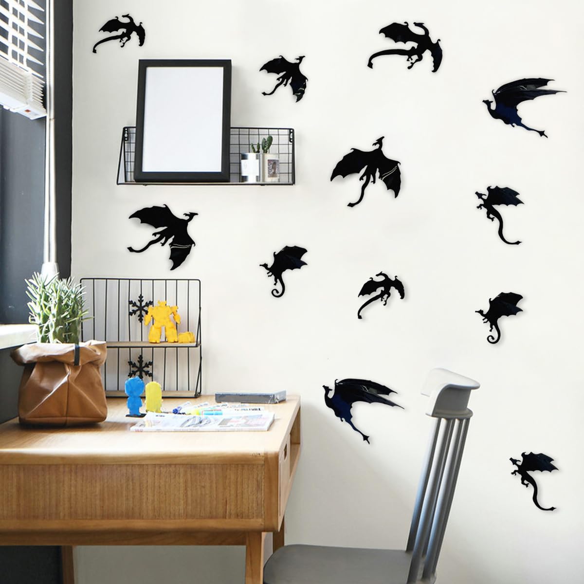 MEFOSS 14 PCS 3D Dragon Wall Decals Creative Dragon PVC Wall Stickers Self-Adhesive Dragon Wall Art Decor for Kids Room Playroom Classroom Holiday Decoration