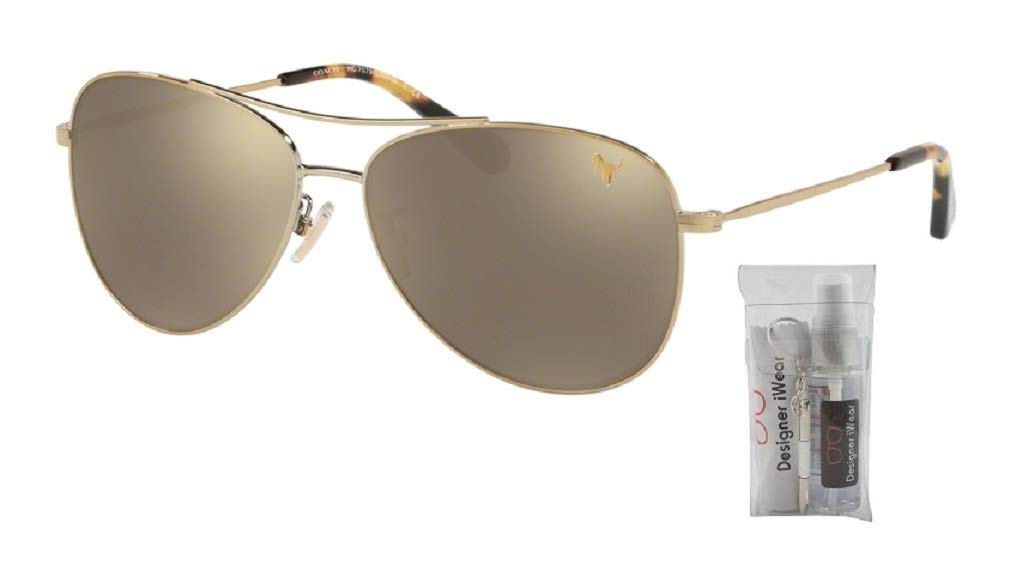 Coach HC7079 90056F 58M Shiny Light Gold/Rose Gold Gradient Flash Aviator Sunglasses For Women+ BUNDLE With Designer iWear Eyewear Kit