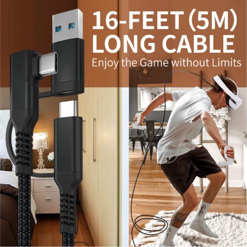 Deuiorj Link Cable 16 FT Compatible with Oculus Quest 2, High Speed PC Data Transfer Link Cable, Fast Charging USB 3.1 Gen2 to USB C Cable for VR Headset and Gaming PC, Black (SL-Q2N101)