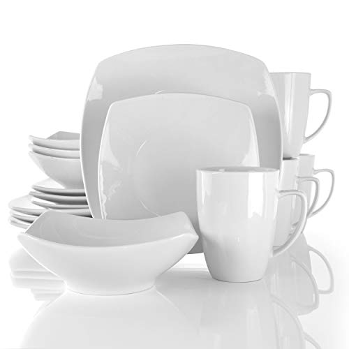 Elama Service for Four 16 Piece Porcelain Dinnerware Set, White-Square 1