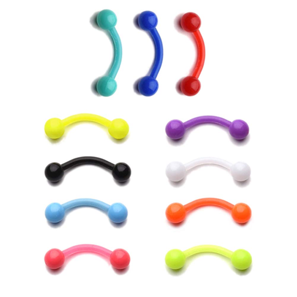 D.Bella 16G Clear Bioflex Acrylic Curved Barbell Eyebrow Ring Snake Eyes Tongue Belly Ring Piercing Retainer 11pcs