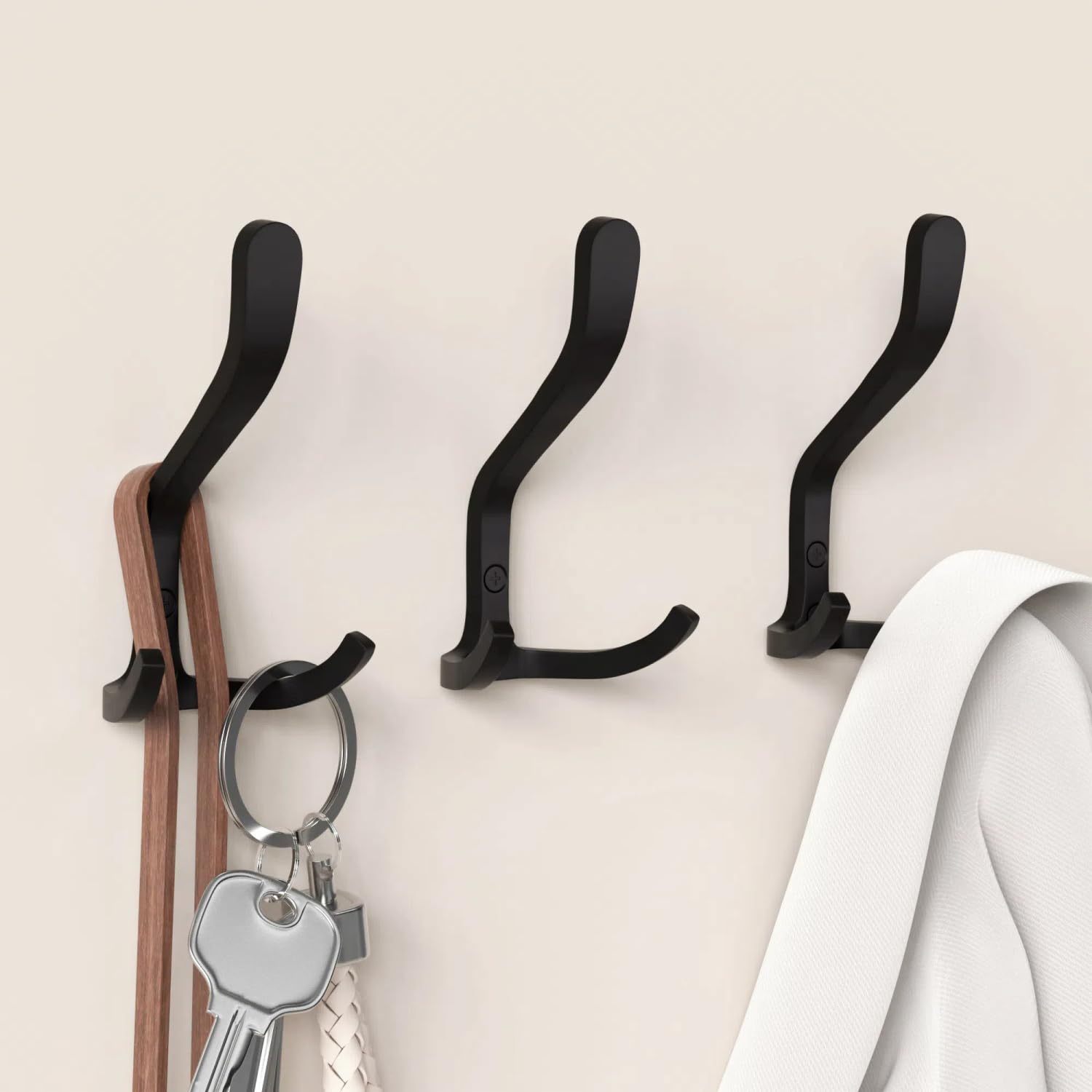 GWAAZXGZ Heavy Duty Wall Mount Hooks - Black Wall Hooks for Hanging Coats, Hold Up to 50 LBS, Coat Hooks for Bathroom, Bedroom, and Entryway, 5 Pack