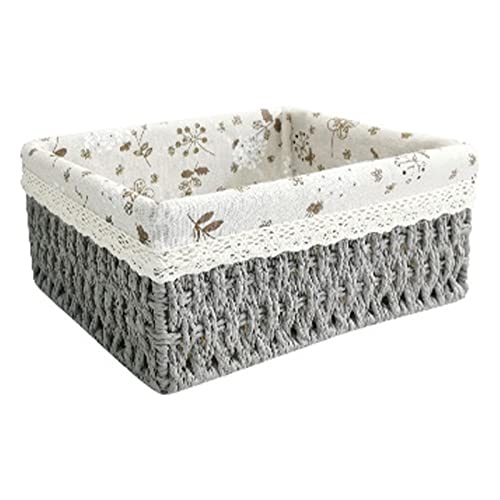 ＫＬＫＣＭＳ Multipurpose Rattan Storage Basket Decorative Baskets for Living Room Tabletop Bedroom, Medium Grey A