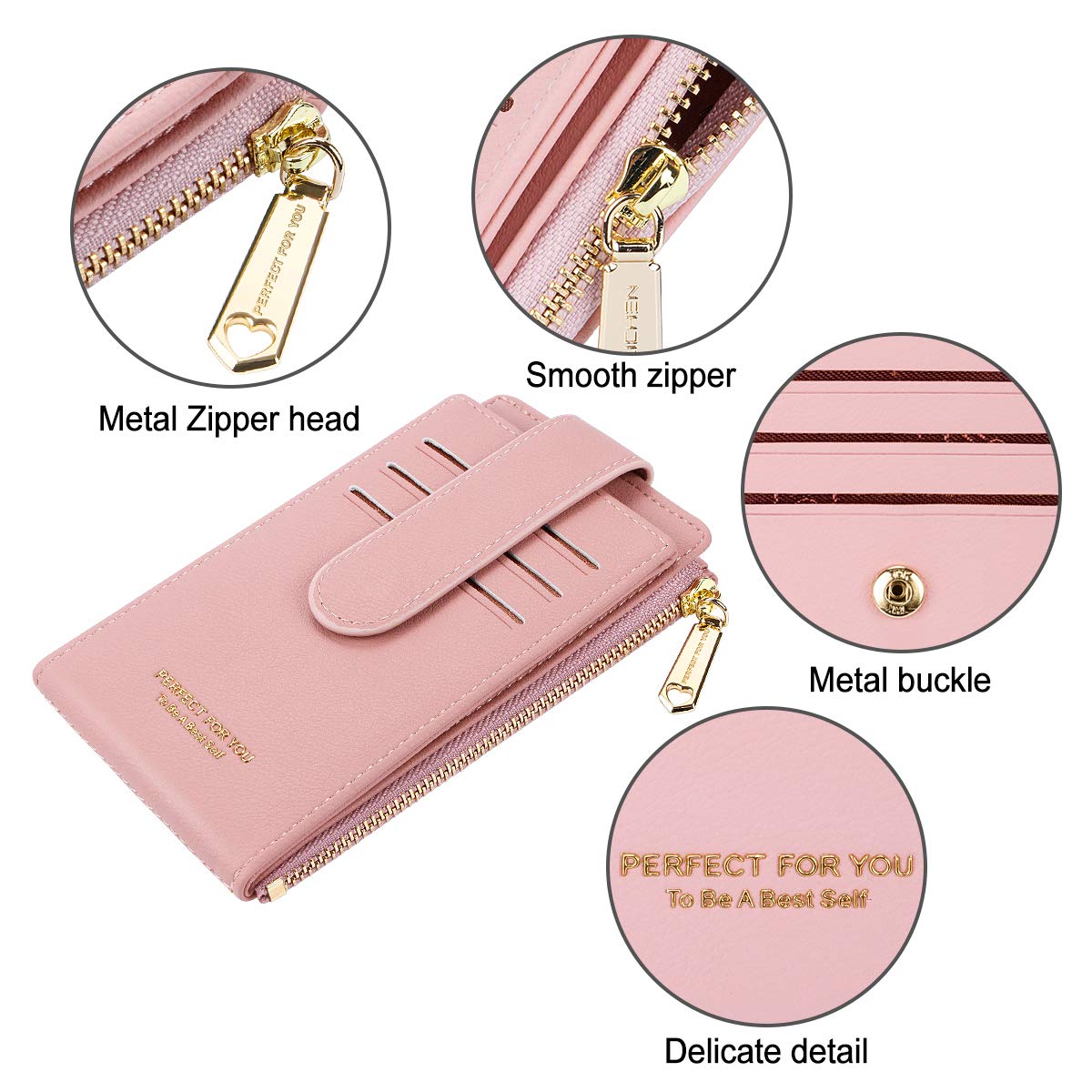 CYANB RFID Card Holder Wallet for Women Slim Bifold Zipper Card Cases Money Organizers Pink