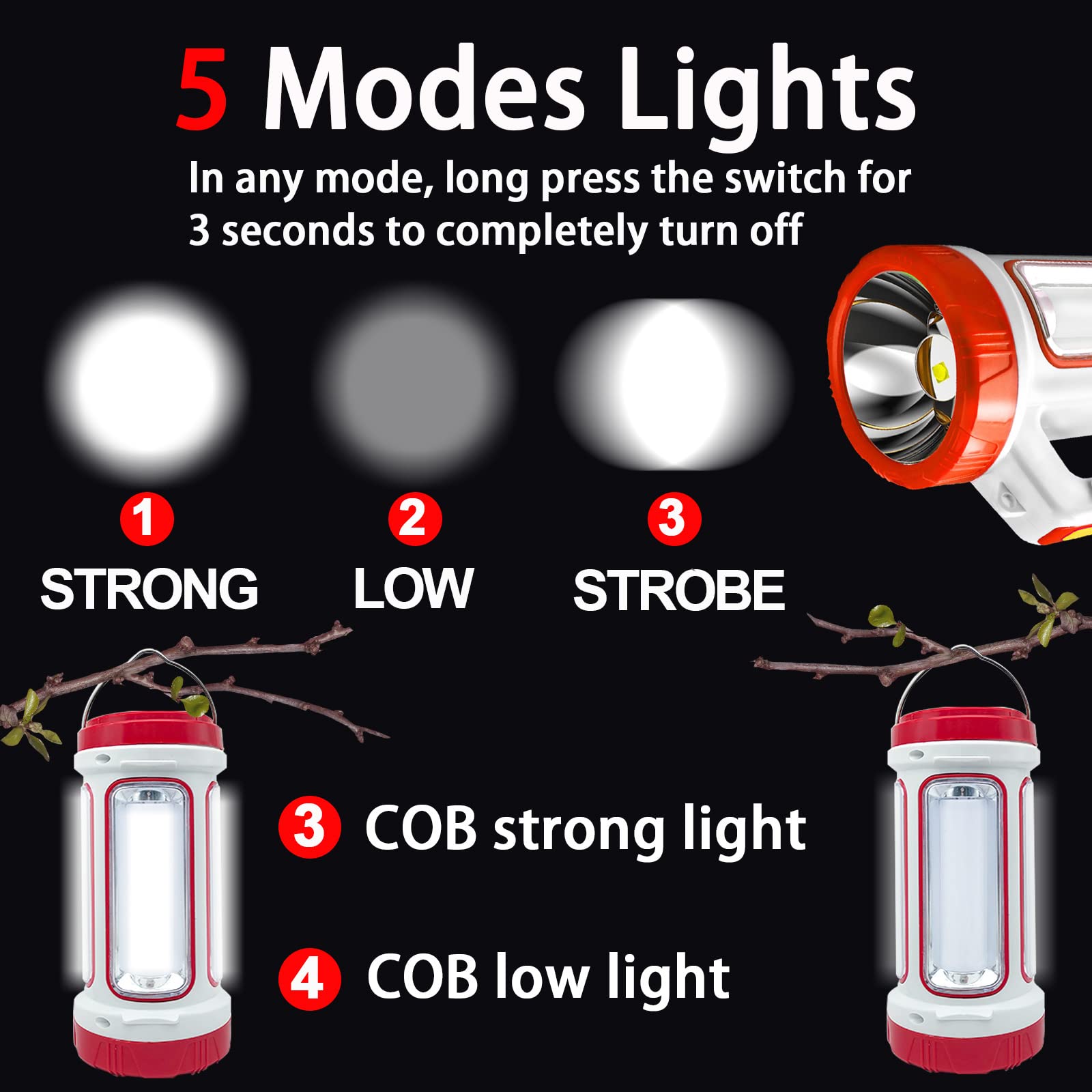 Solar Camping Lights Rechargeable Lantern,4000mah Battery for Power Outage Supplies Emergency Lights for Home Power Failure,1000LM Camping Lantern Solar Lamps Long Battery Life IPX4 Waterpoof