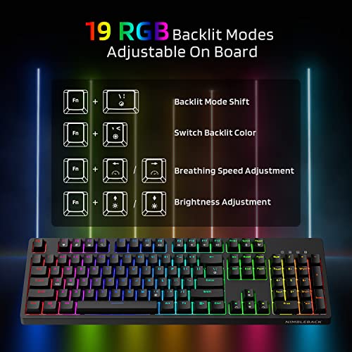 LTC NB1041 Nimbleback Wired Mechanical Keyboard, Hot-Swappable 104Keys RGB Backlit Gaming Keyboard, Red Switch/Black