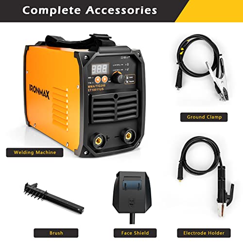 Happytools 200A MMA/TIG Welding Machine, 2 in 1 Portable Inverter ARC Welder with Adjustable Strap and Face Shield, 110/220V Stick Welder Welding Stainless Steel Iron Carbon Steel Metal