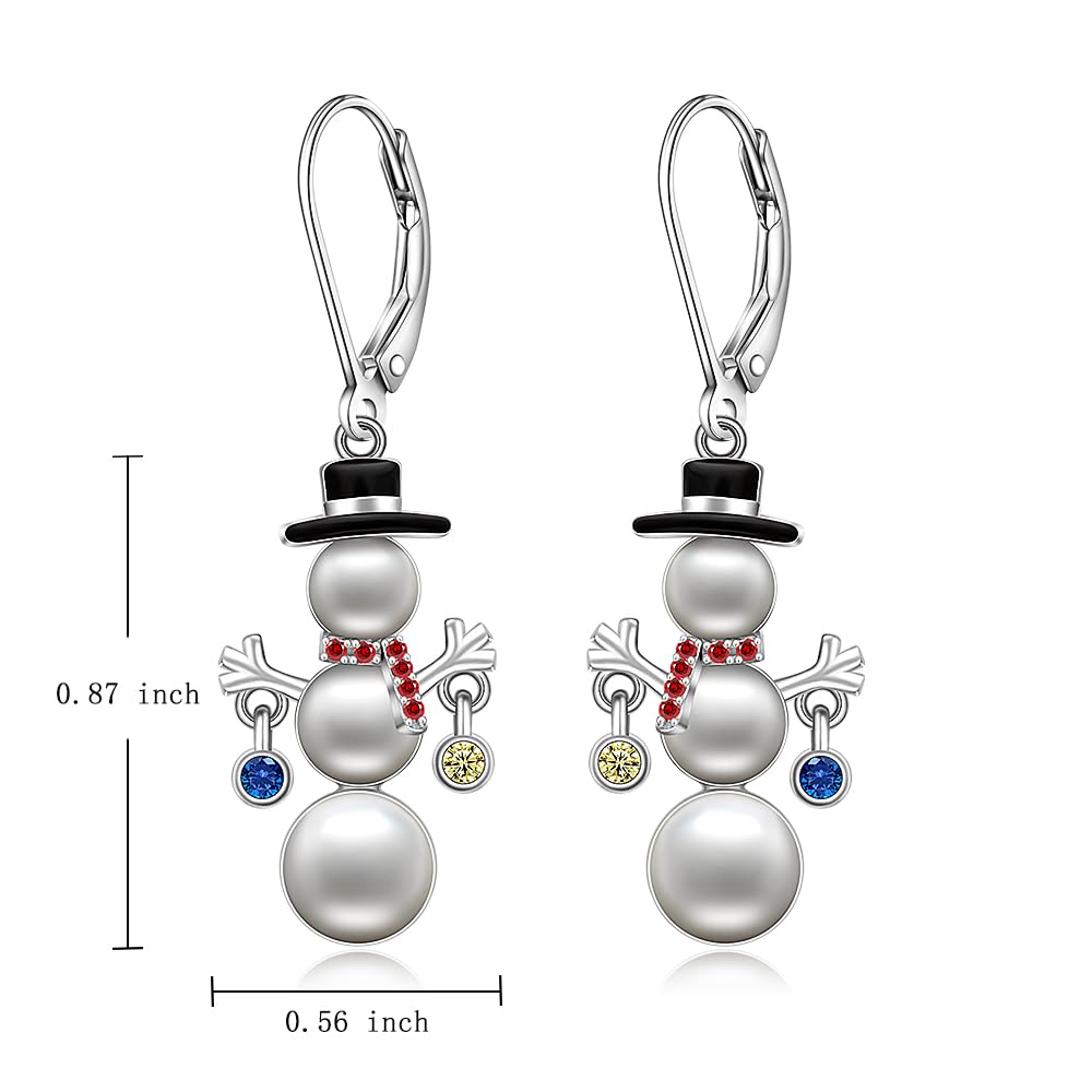 Christmas Snowman Earrings Pearl Earrings for Women Dangle Drop Winter Snow Red Santa Leverback Holiday Christmas Xmas Gift