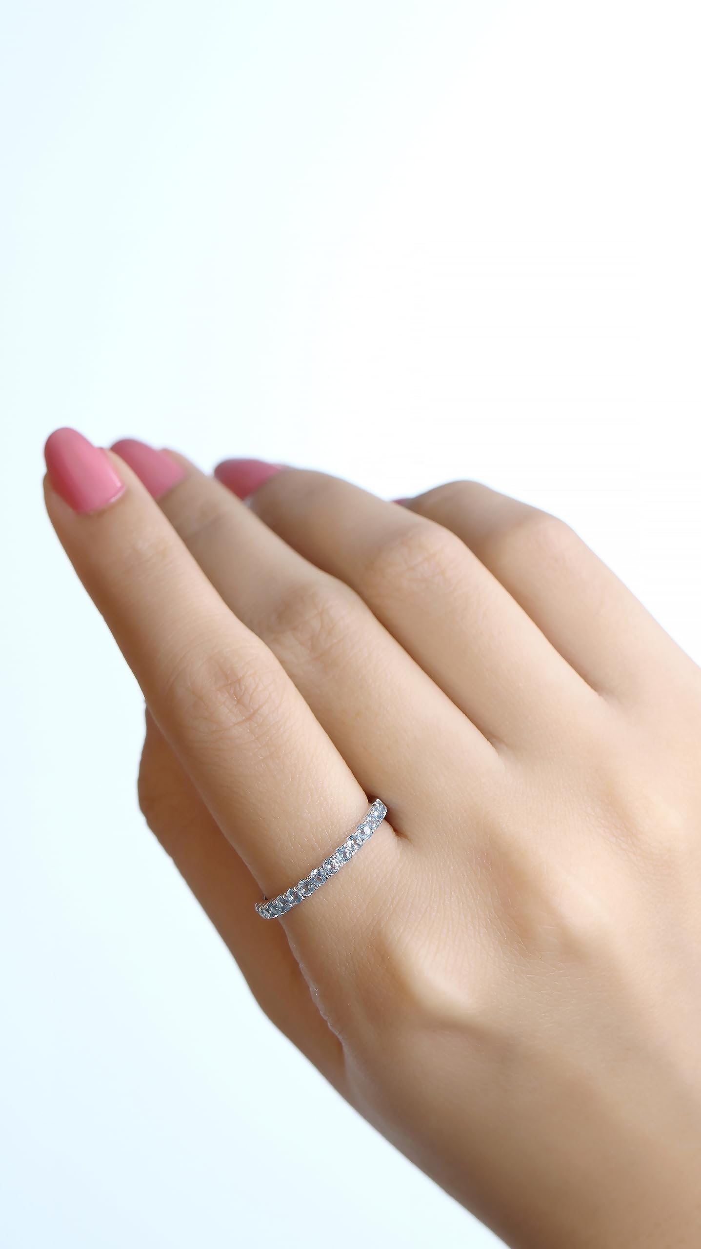 Dazzlingrock Collection 0.52 Carat (ctw) Round Blue Topaz Ladies Half Eternity Style Wedding Stackable Band 1/2 CT | 14K White Gold, Size 6.5