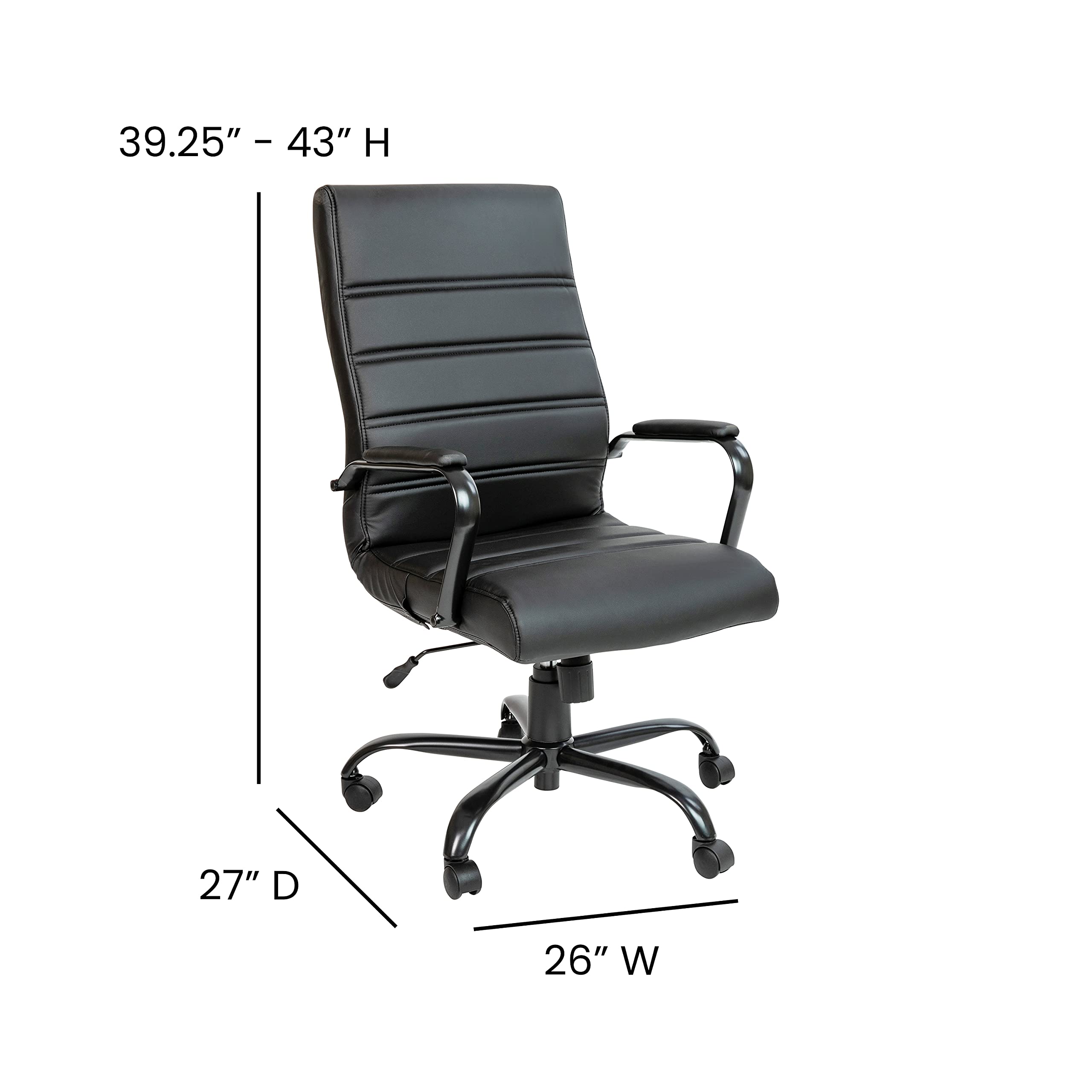EMMA + OLIVER High Back Black LeatherSoft Executive Swivel Office Chair with Black Frame/Arms