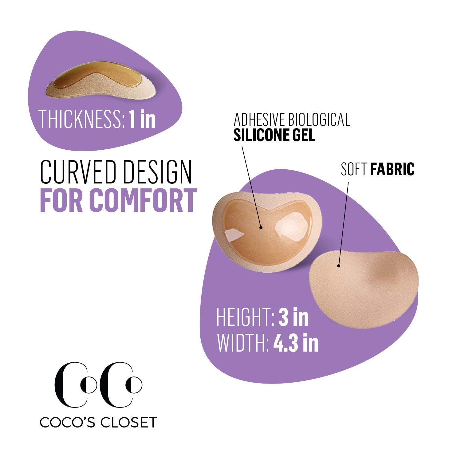 Cocos Bra Pads Inserts Push Up - Lift Breast Sticky Bra Enhancer Insert - Adhesive Silicone Bra Cups for Instant Cleavage
