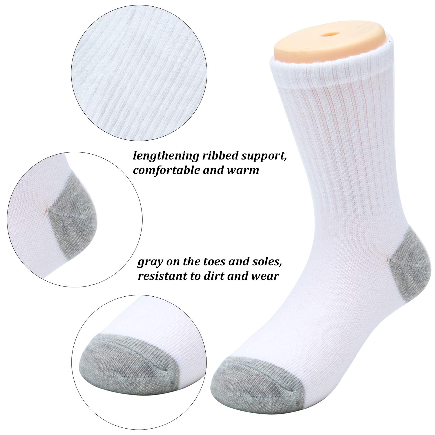 Cooraby 15 Pack Boys' Crew Socks Classics Ribbed Support Athletic Kids Socks (White & Gray, 2-4 Years)