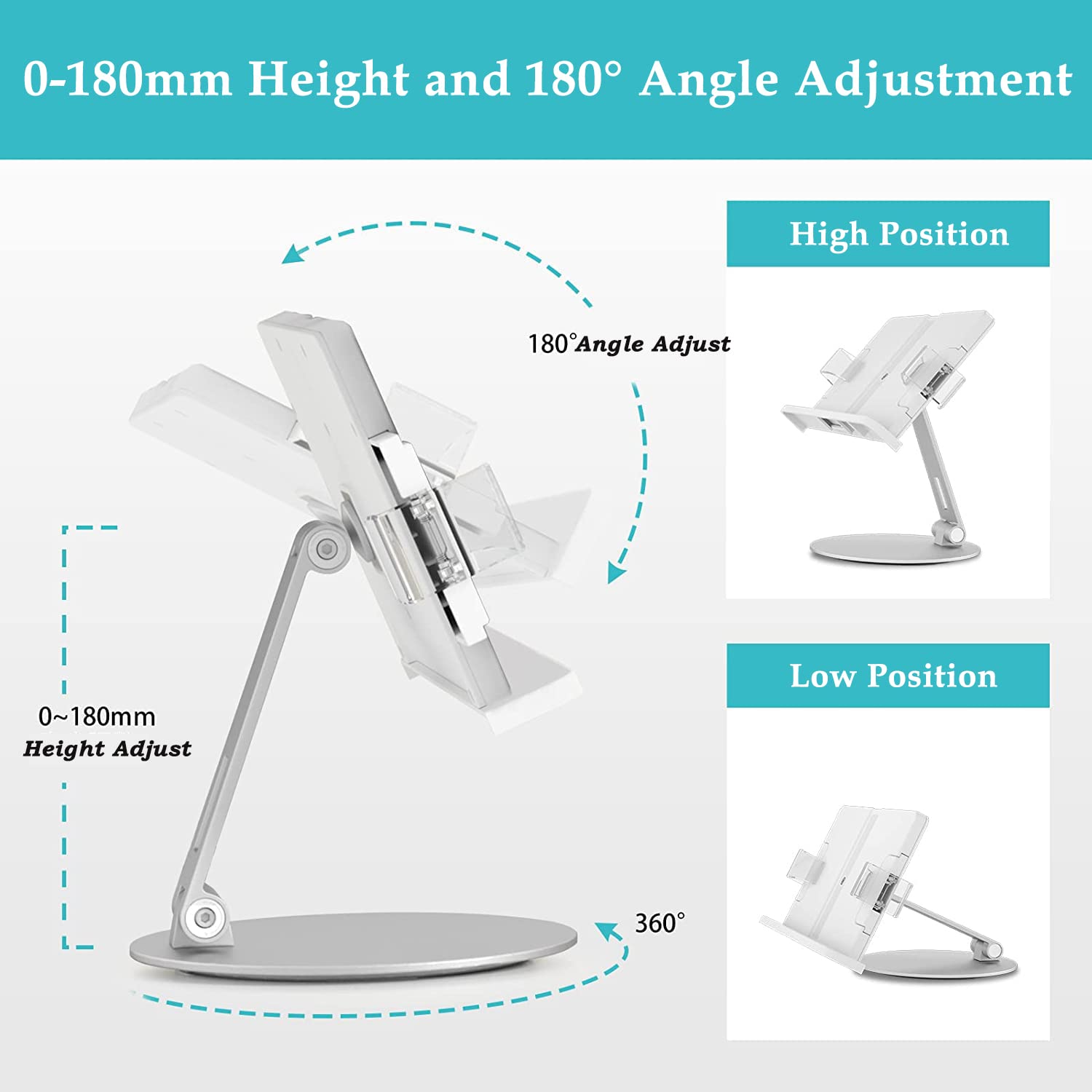Gearking Book Stand for Reading 360° Rotate Adjustable Book Holder Multi Heights Angles Adjustable Cooking Bookstands for Child Textbook/Recipe/Magazine/Ipad