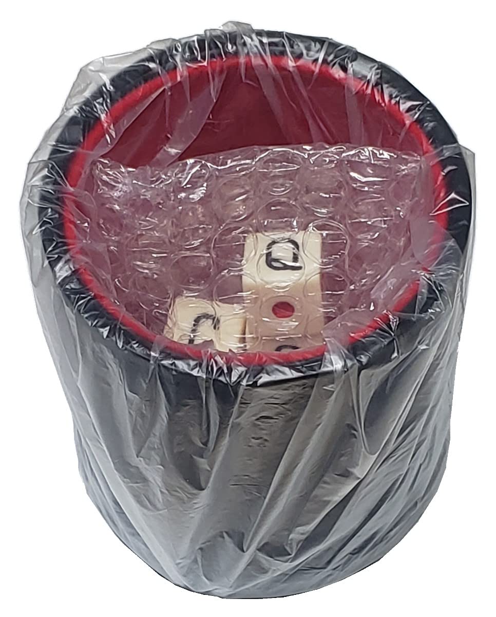 Cyber-Deals Set of Dice Cup Black PU Leather w/Plush Red Felt Lined + Spanish Poker Dice Ivory Tone (Gift Boxed)